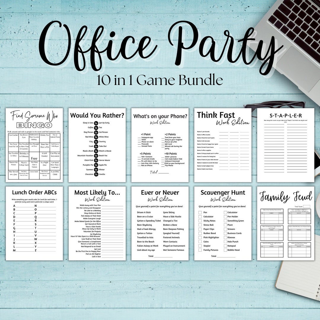 Office Party Games Bundle, Printable Games for Coworkers, Team Building ...