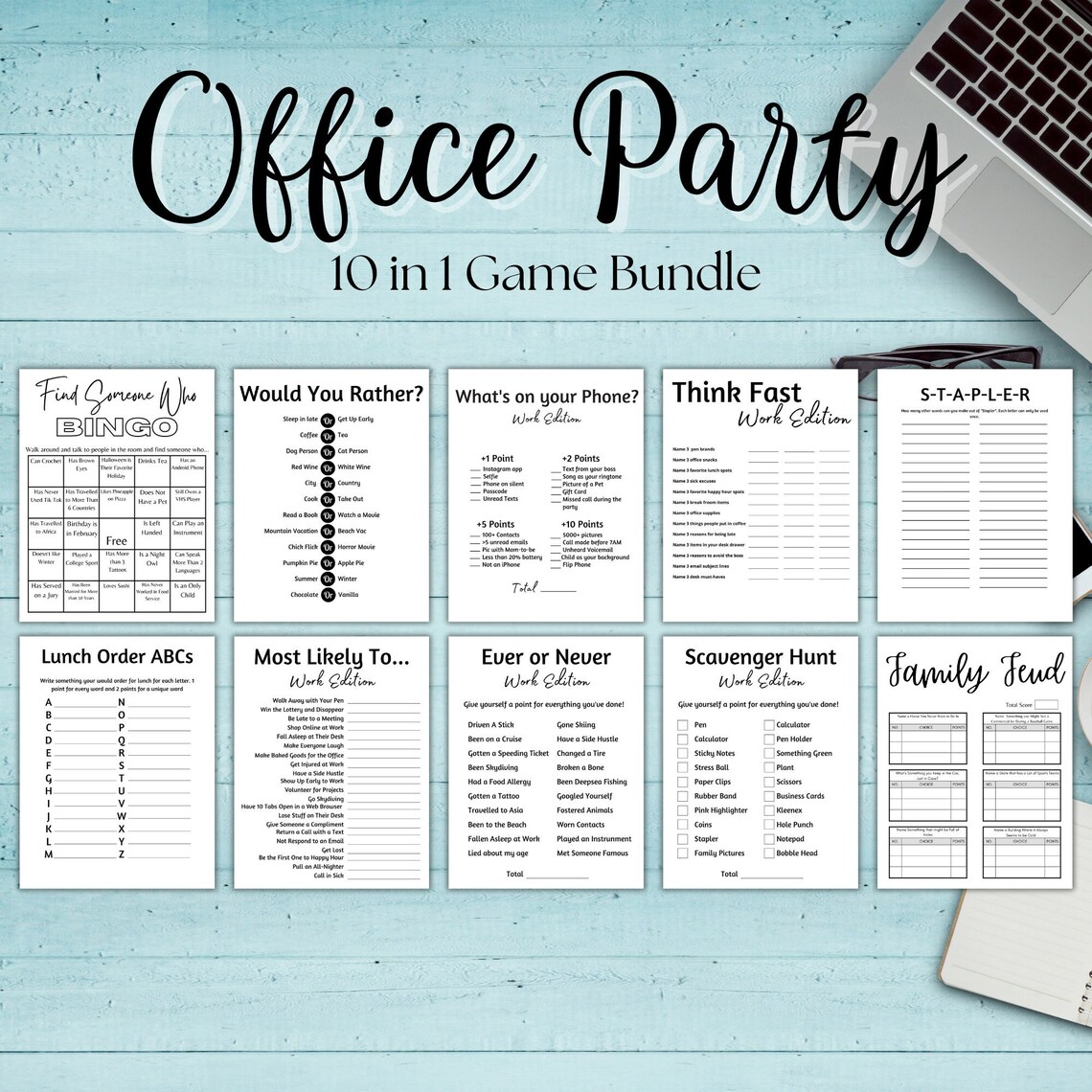 Office Party Games Bundle, Printable Games for Coworkers, Team Building ...