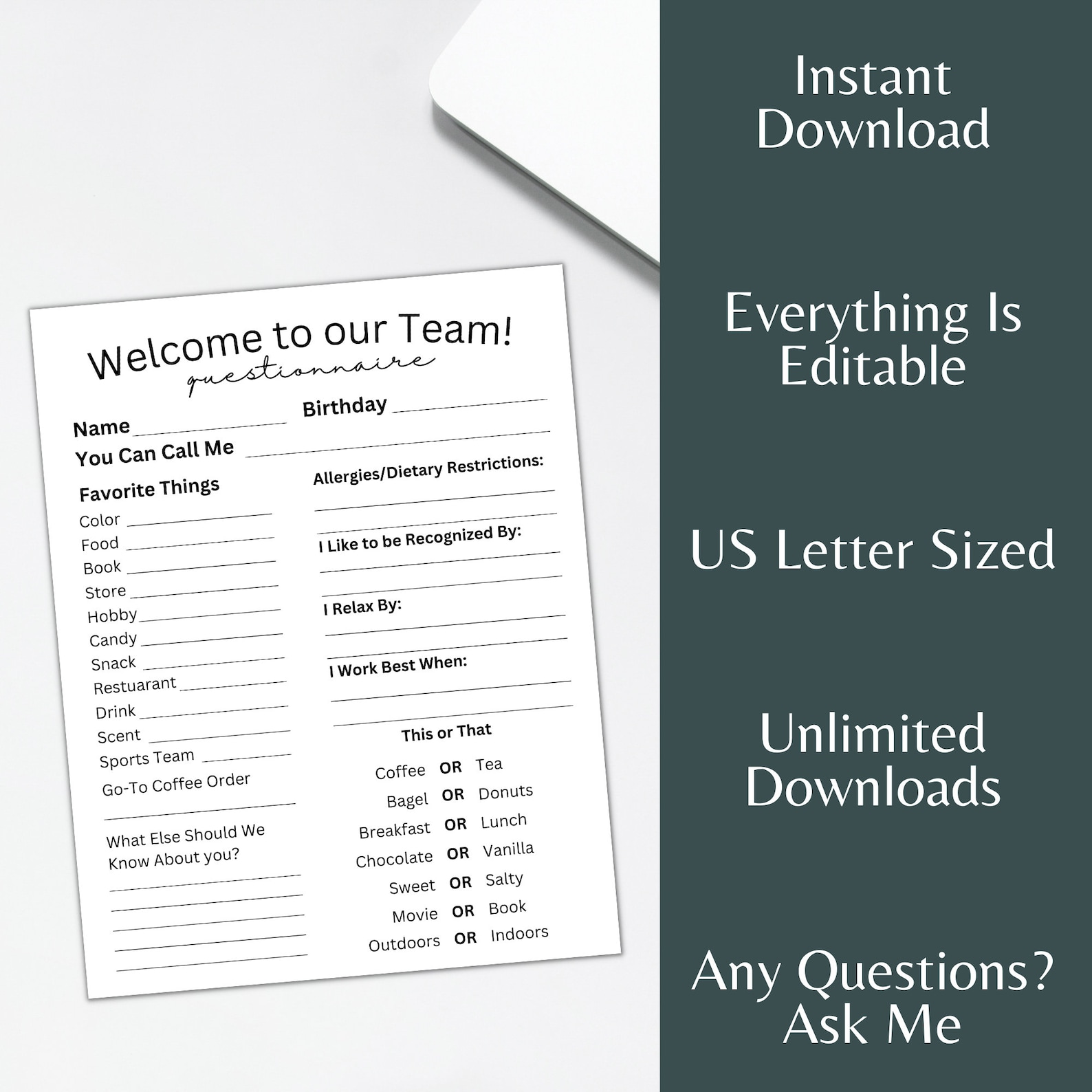 Get to Know Me Survey, Coworker Questions, Favorites Quiz, Employee ...