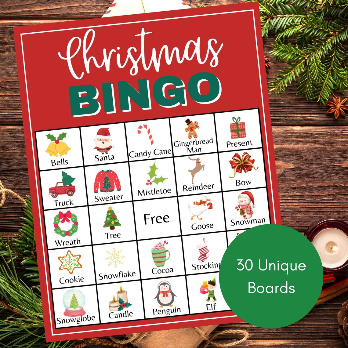 Christmas Bingo, 30 Christmas Bingo Cards, Xmas Picture Bingo, Winter ...