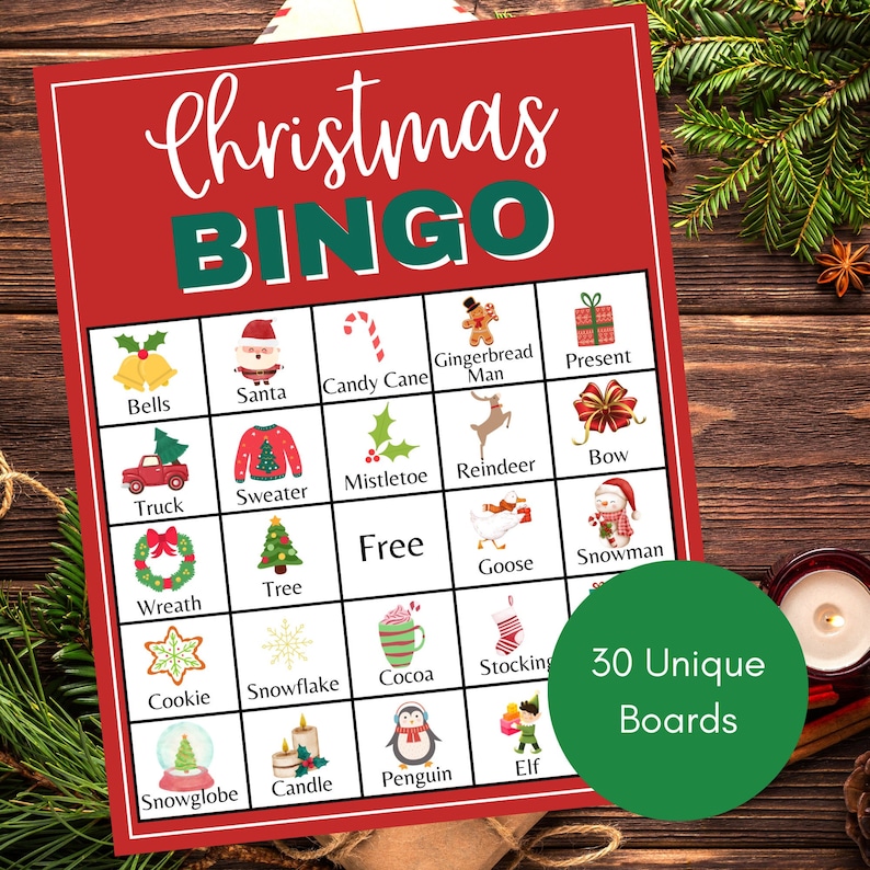 Christmas Bingo, 30 Christmas Bingo Cards, Xmas Picture Bingo, Winter ...
