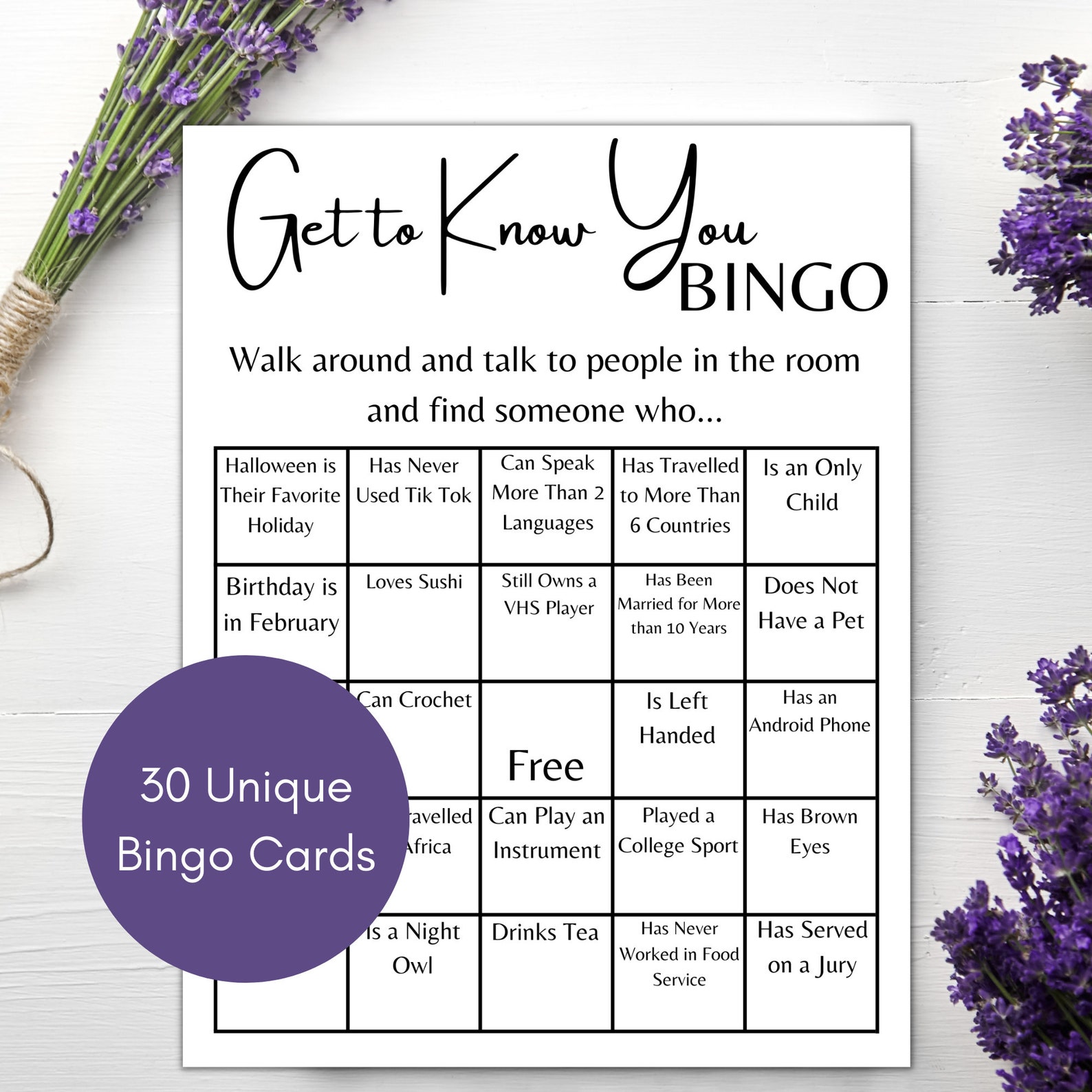 Find the Guest Human Bingo, Get to Know You Icebreaker Party Games ...