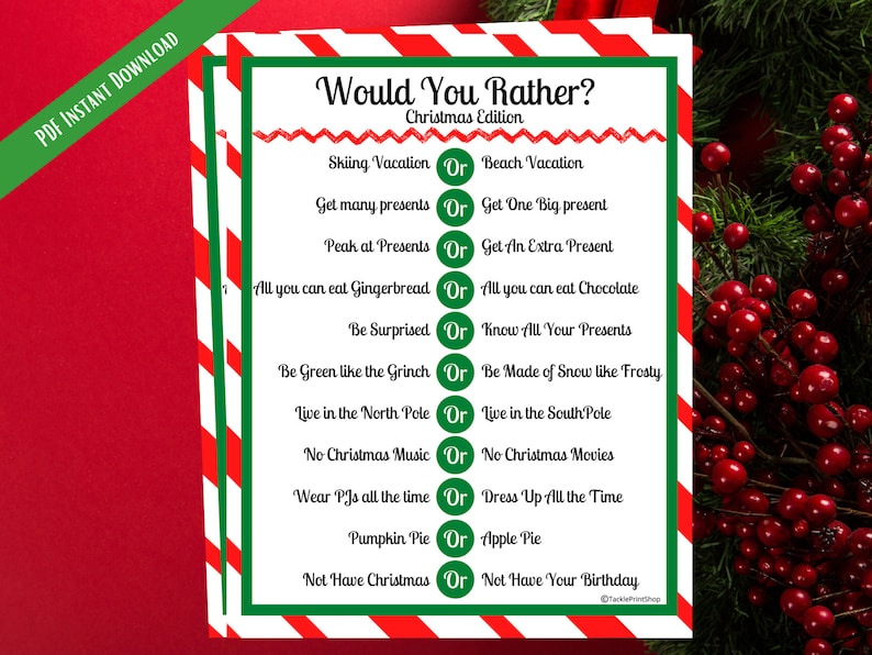 Christmas Party Game Would You Rather, Office Holiday Party Printable ...