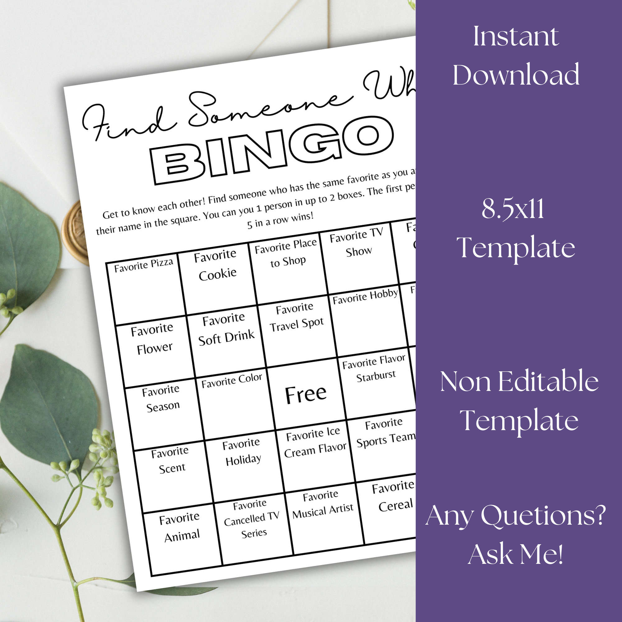 Find the Guest People Bingo, Quick Fun Office Game, Get to Know You ...