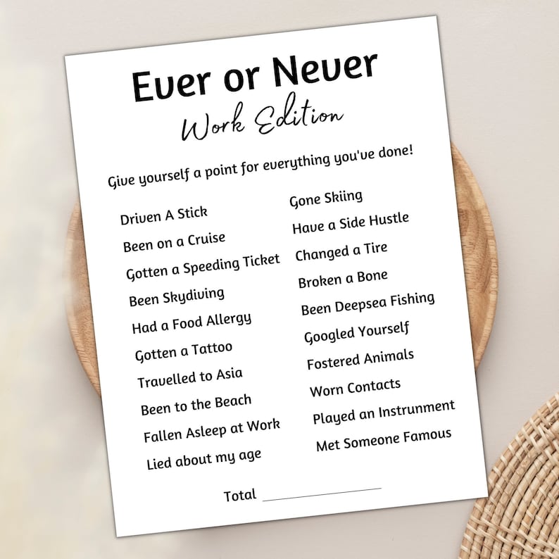 Ever or Never Work Game, Office Party Games, Games for Work, Work Party ...