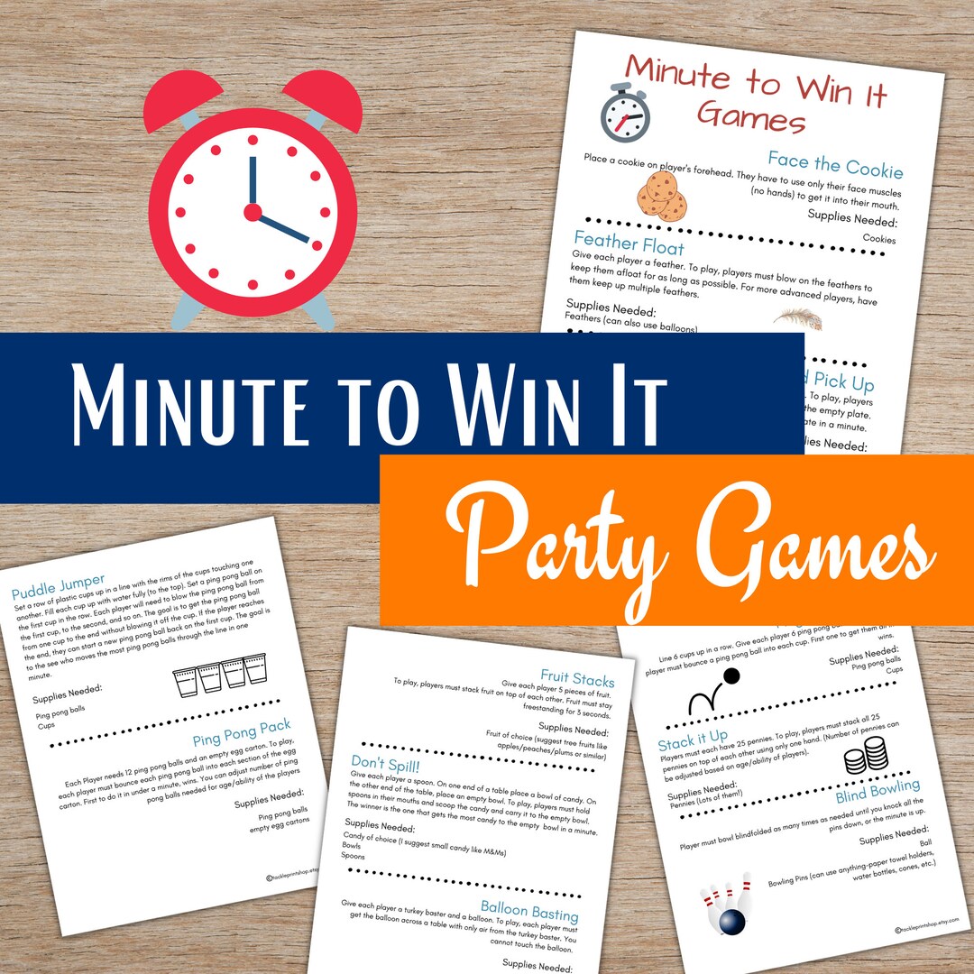 Minute to Win It Party Printable Group Party Games, 60 Second Group ...