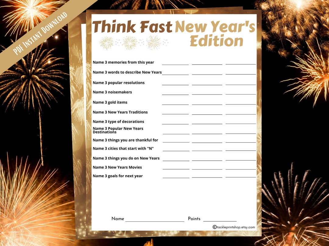 Think Fast New Years Printable Group Party Game - Etsy