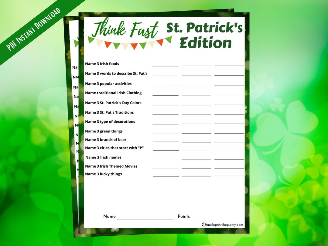 St. Patrick's Day Think Fast Work Office Party Game, Team Building Game ...