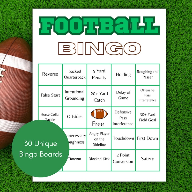 Football Bingo, Super Bowl Party Game, Football Bingo Board, Football ...