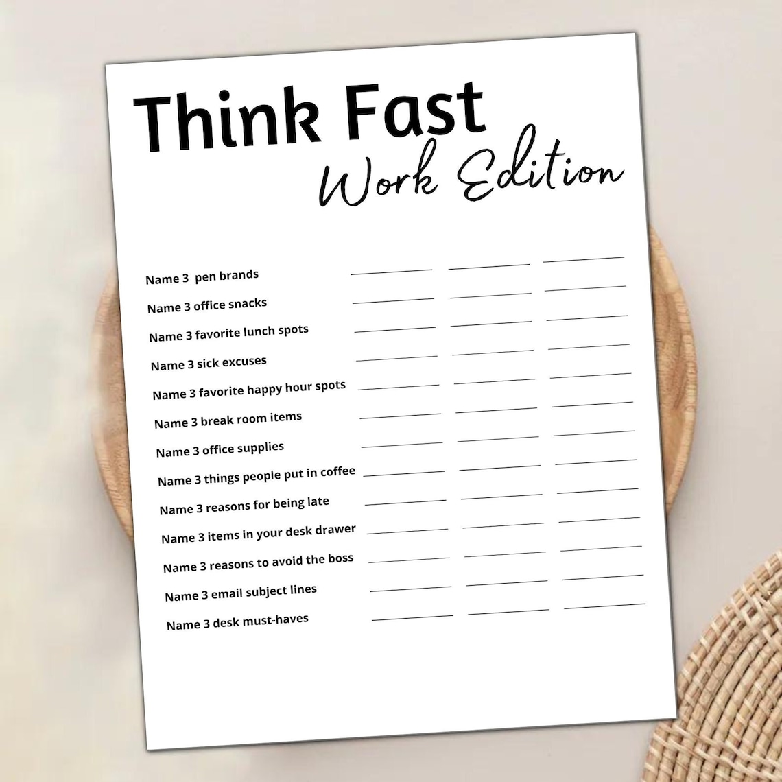 Think Fast Work Game, Office Party Game, Games for Work, Work Party ...