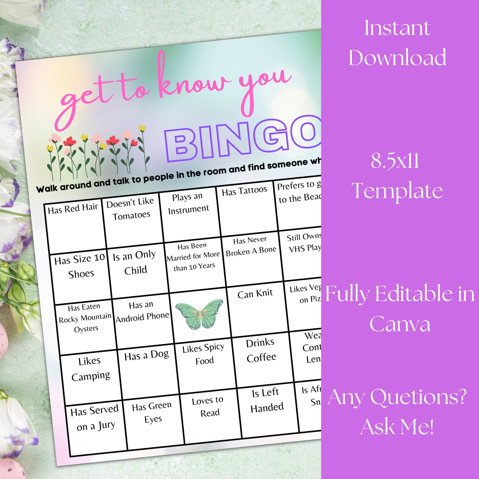 Spring Find the Guest Human Bingo, Get to Know You Icebreaker Party ...