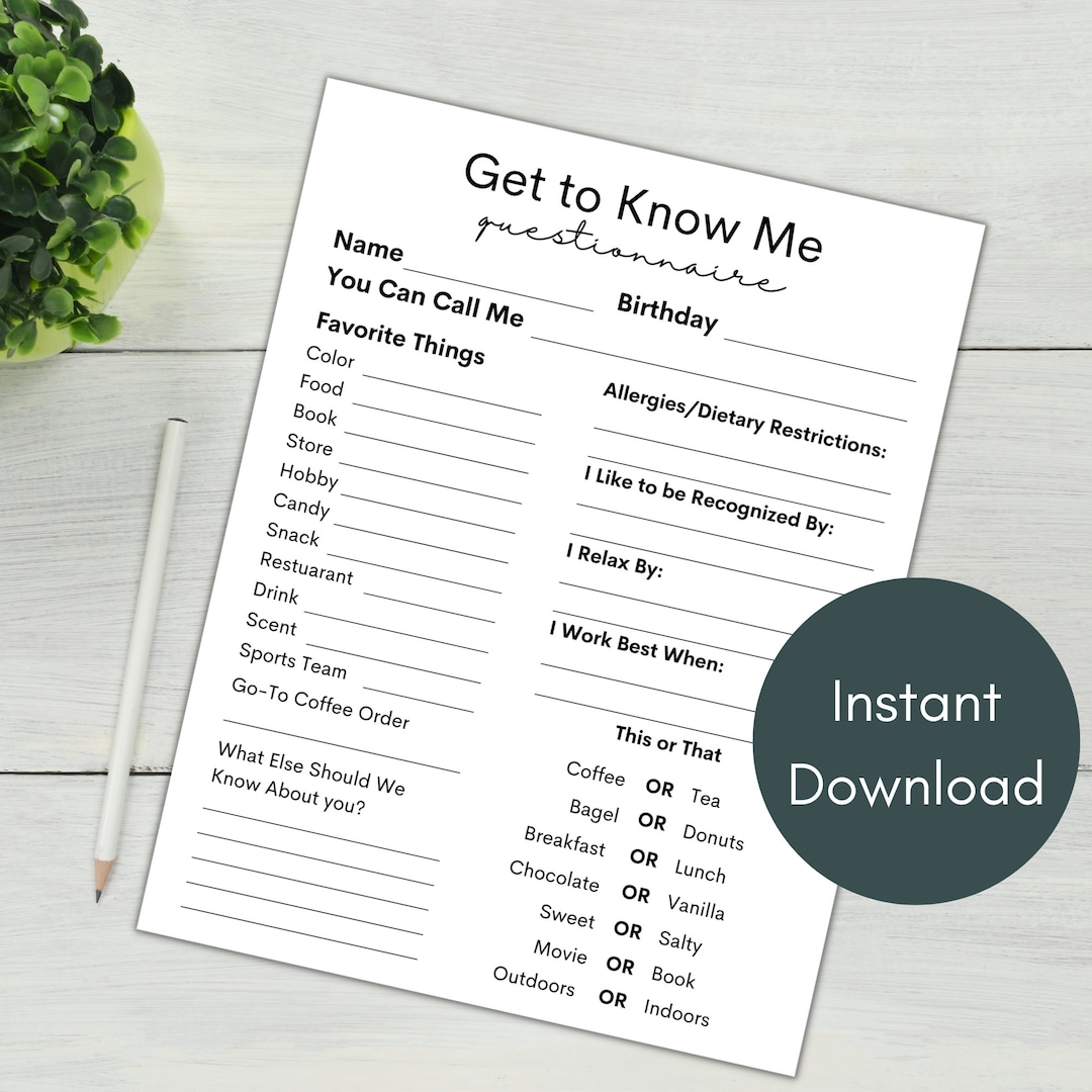 Get to Know Me Survey, Employee Questionnaire, Gift Exchange Survey ...