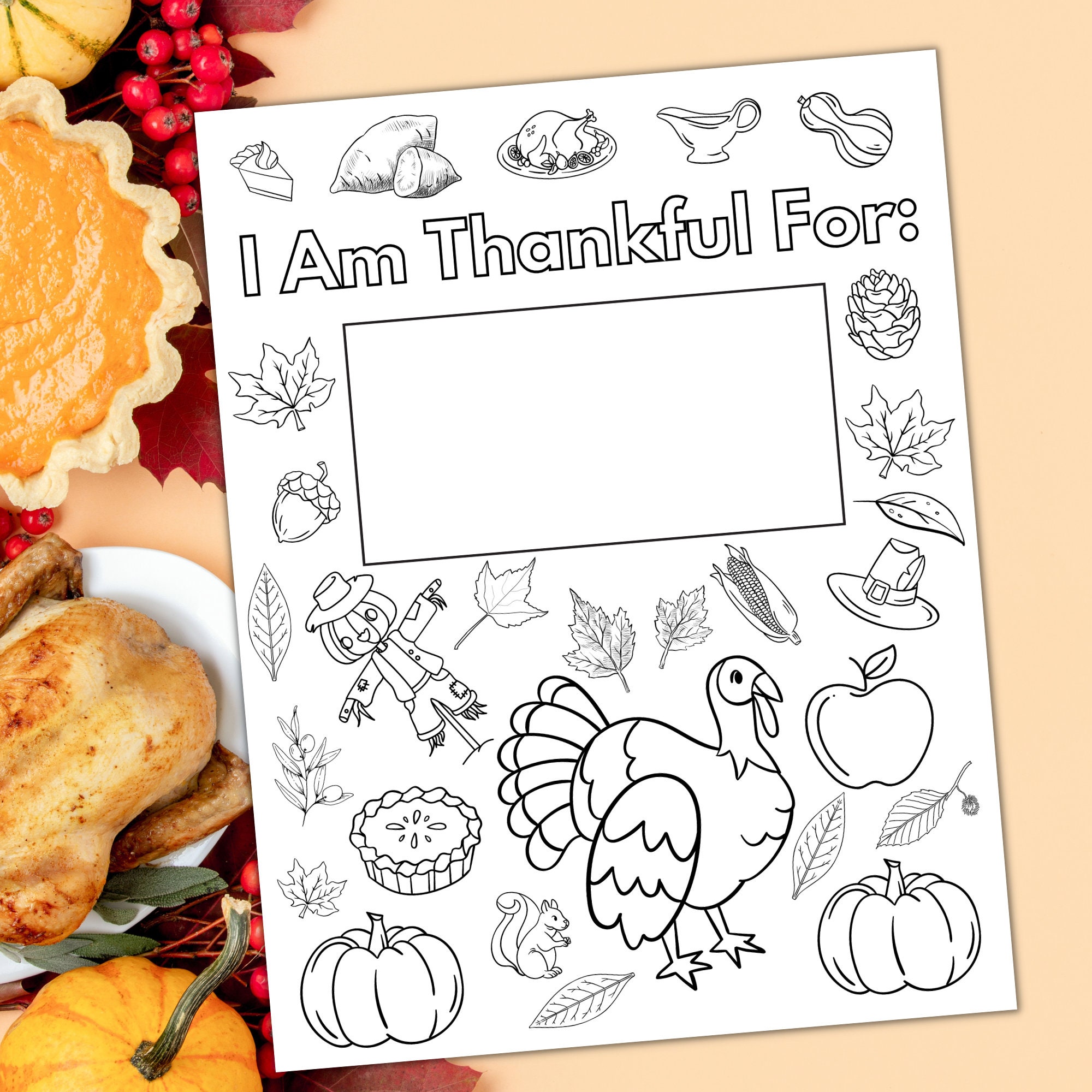 I Am Thankful for Kids Coloring Page, Thanksgiving Coloring Sheets ...