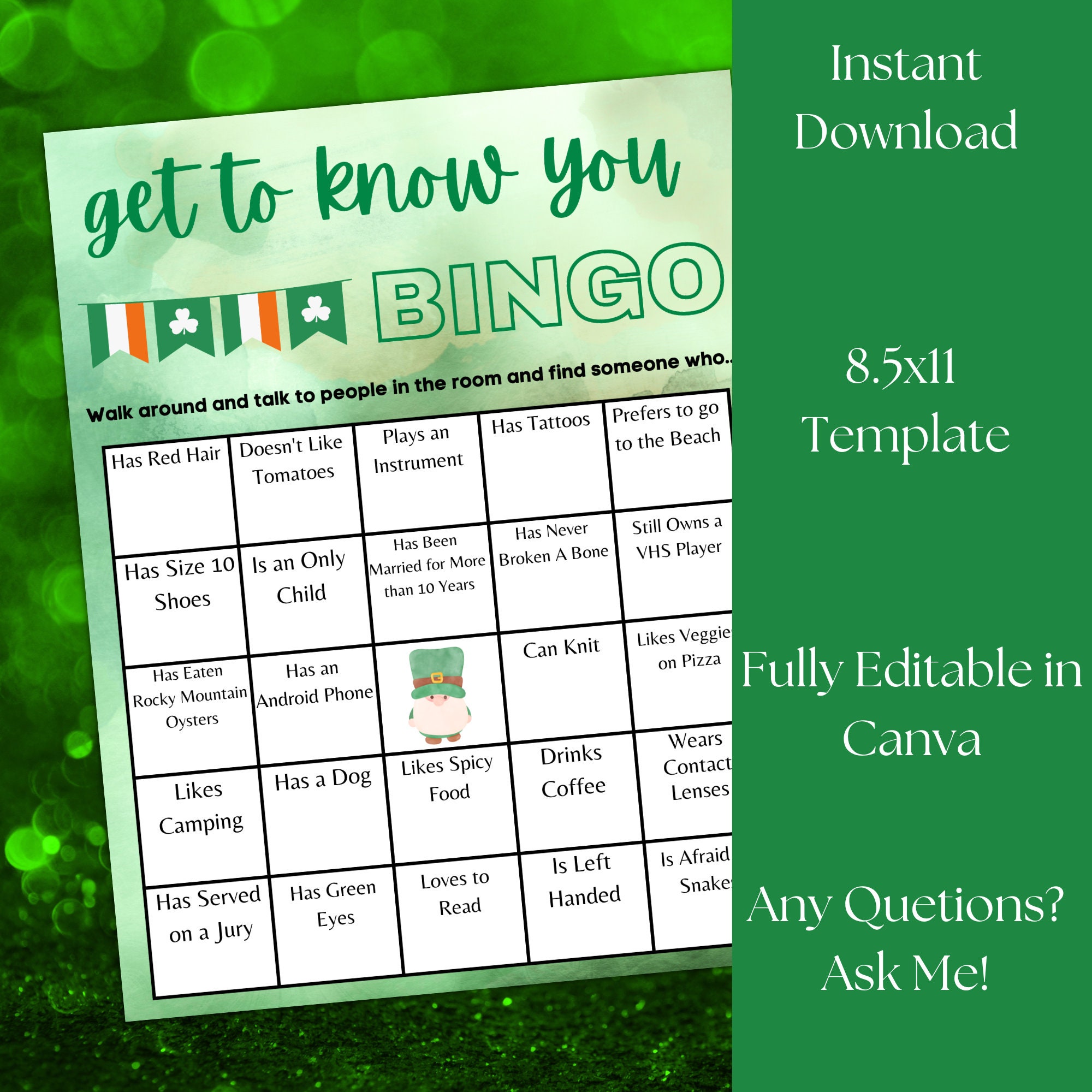 St. Patricks Find the Guest Human Bingo, Get to Know You Icebreaker ...