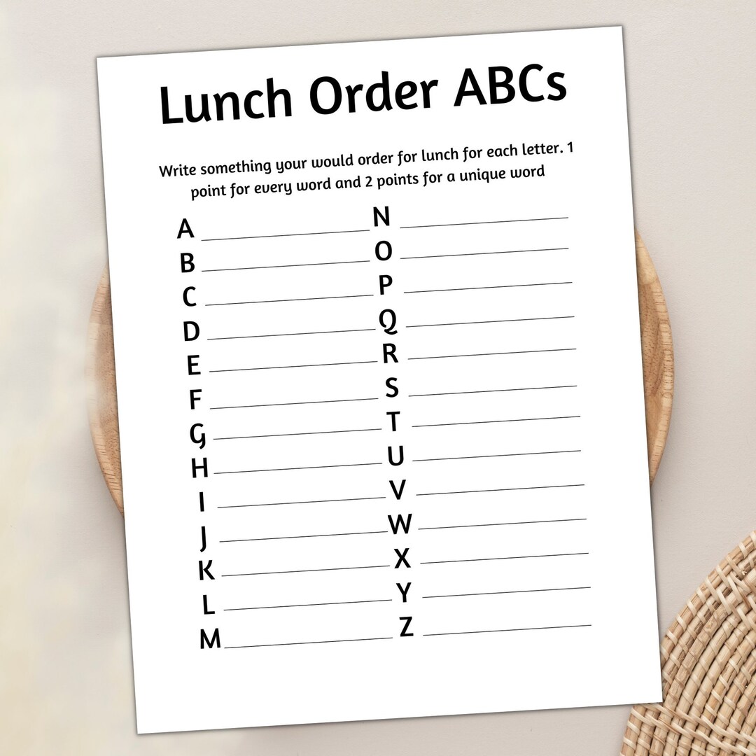 Lunch Order Abcs Work Game, Office Party Games, Work Party Games, Team ...