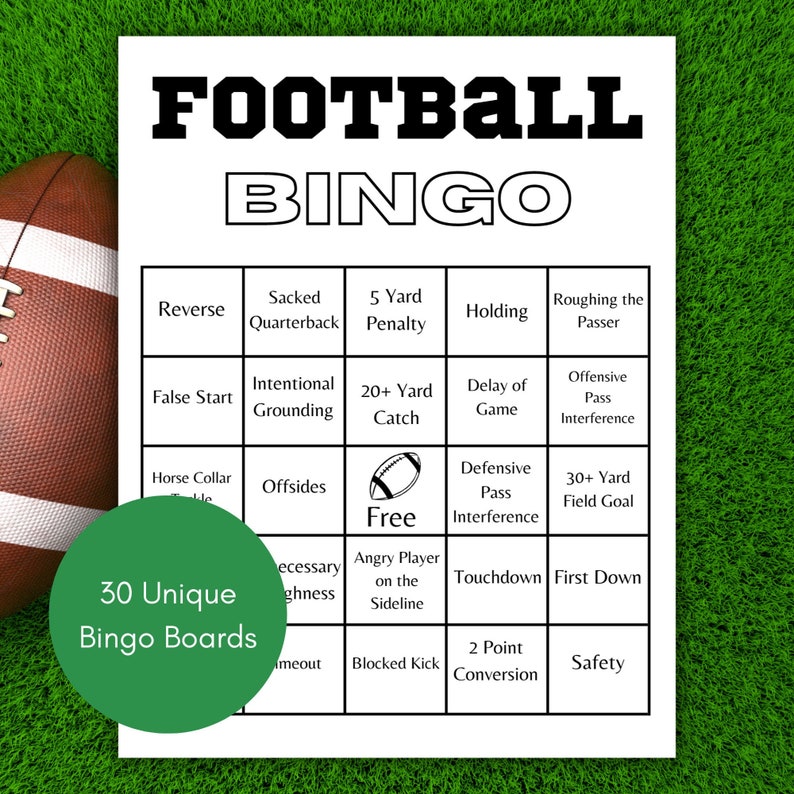 Football Bingo, Super Bowl Party Game, Football Bingo Board, Football ...