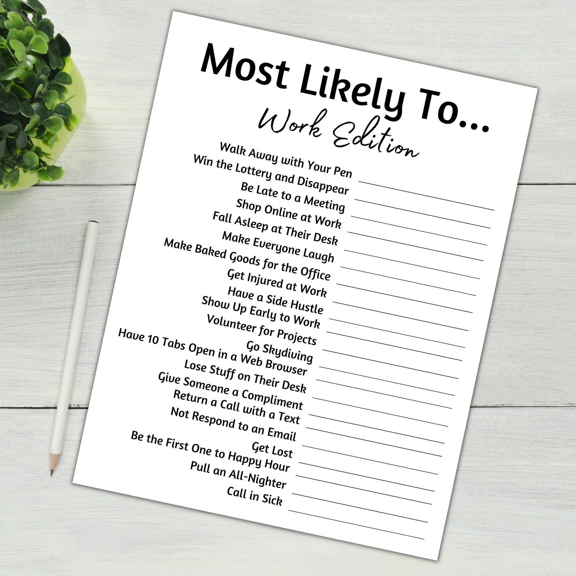 Most Likely to Work Game, Office Games, Games for Work, Work Party ...