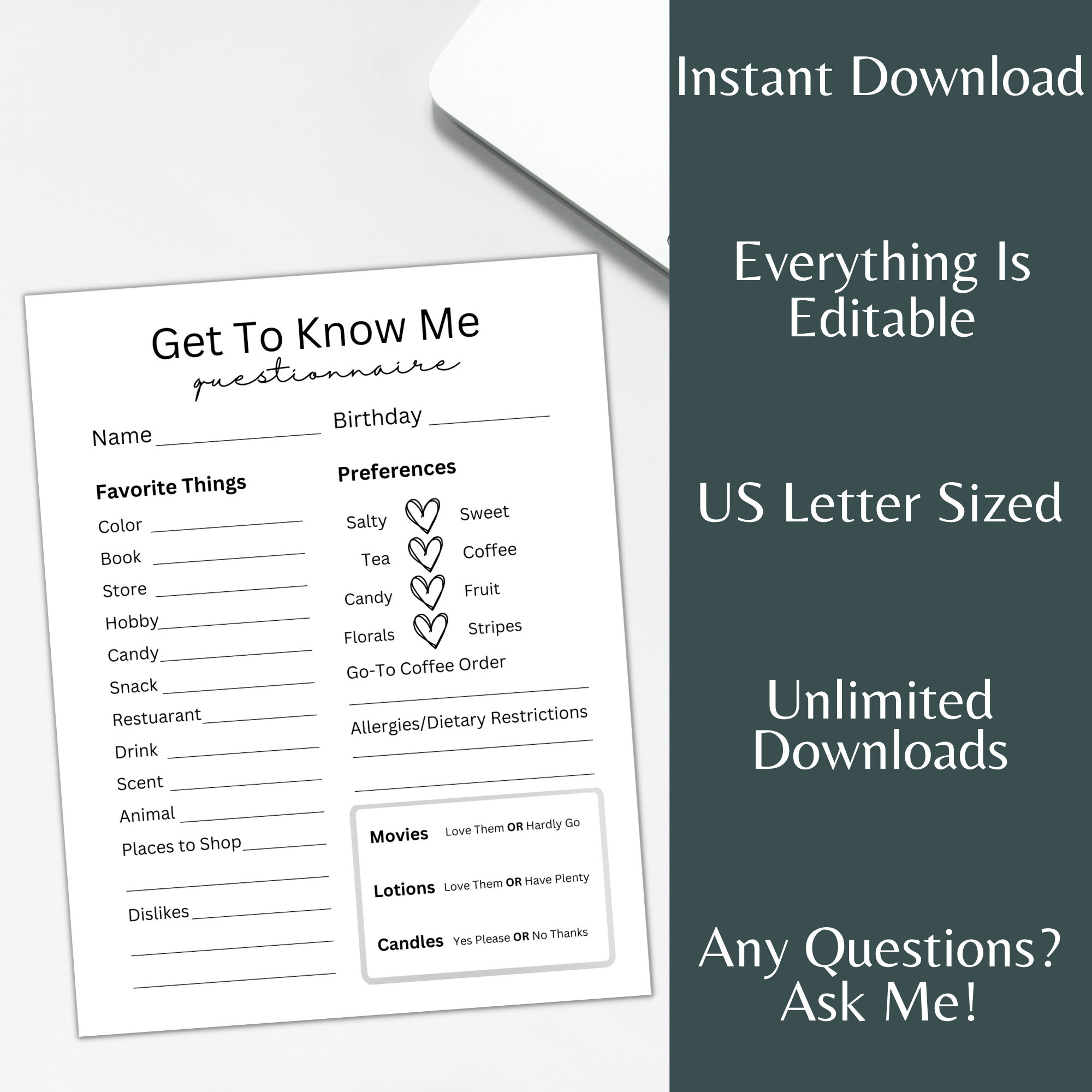 Get to Know Me Survey, Coworker Questions, Favorites Quiz, Employee ...