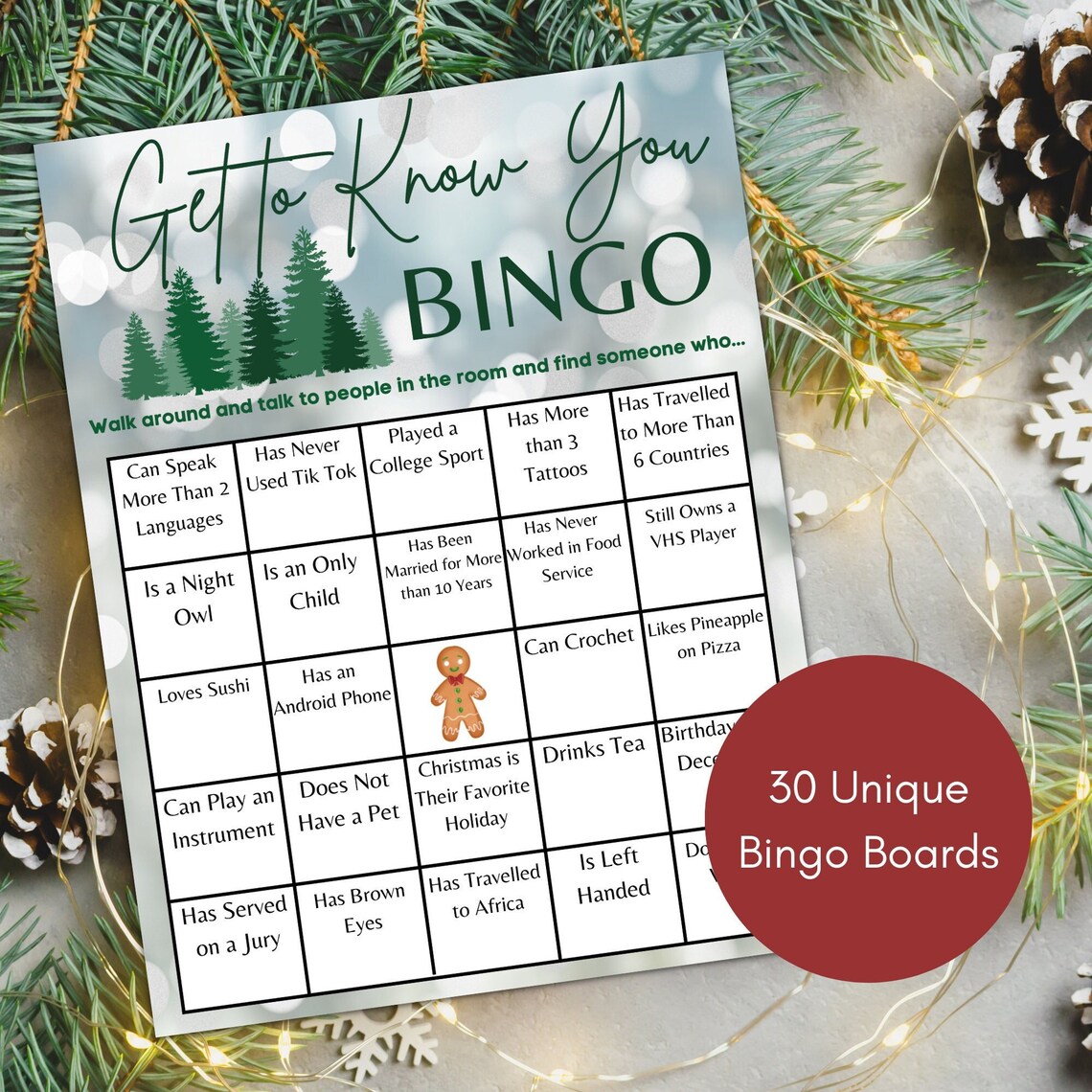 Christmas Find the Guest Human Bingo, Get to Know You Icebreaker Bingo ...