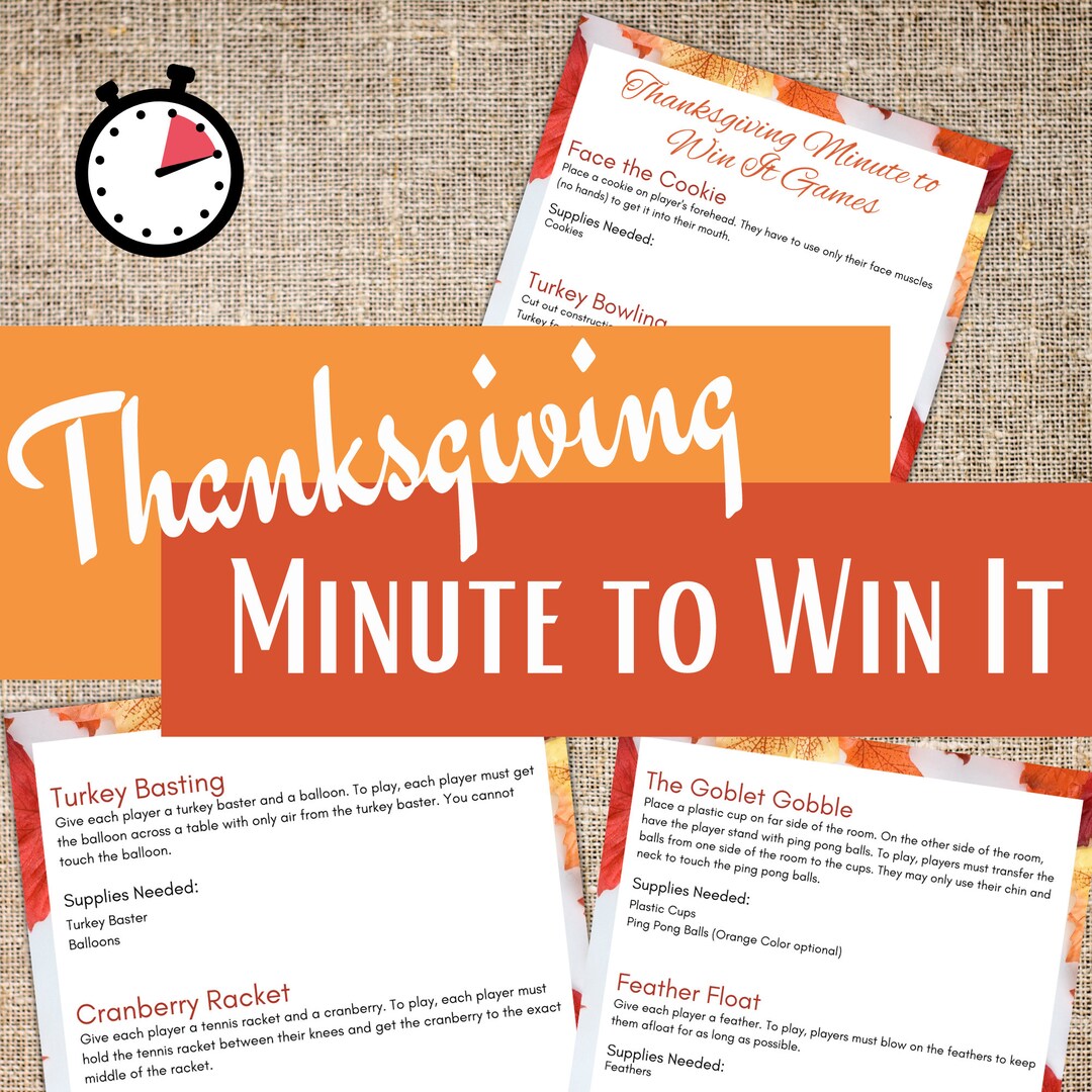 Thanksgiving Minute to Win It Games, 60 Second Friendsgiving Party ...