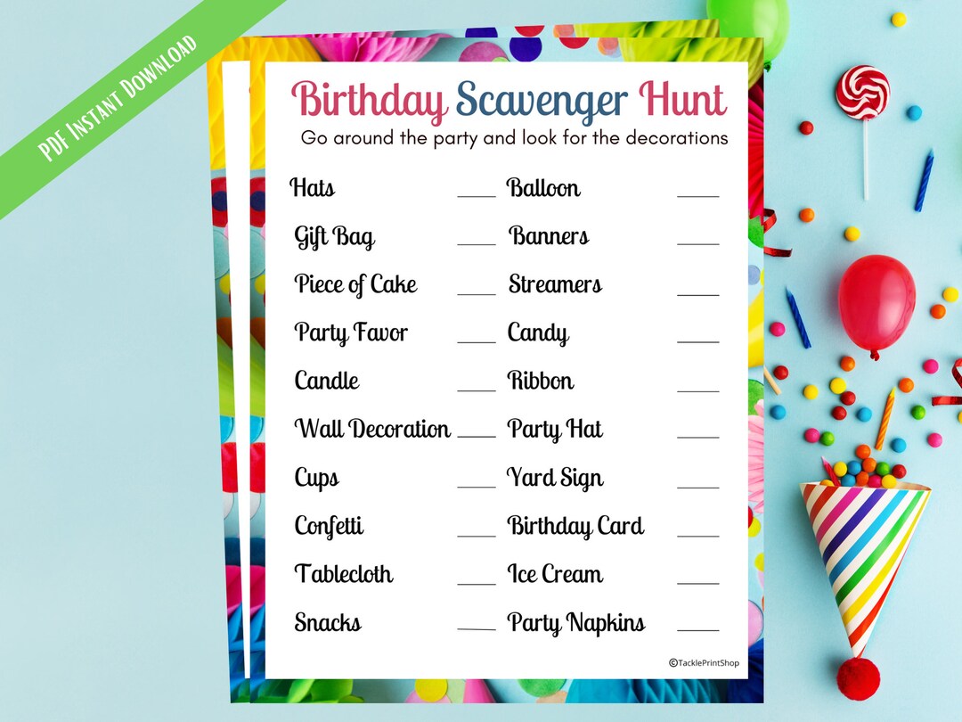 Printable Birthday Decoration Scavenger Hunt Party Game - Etsy