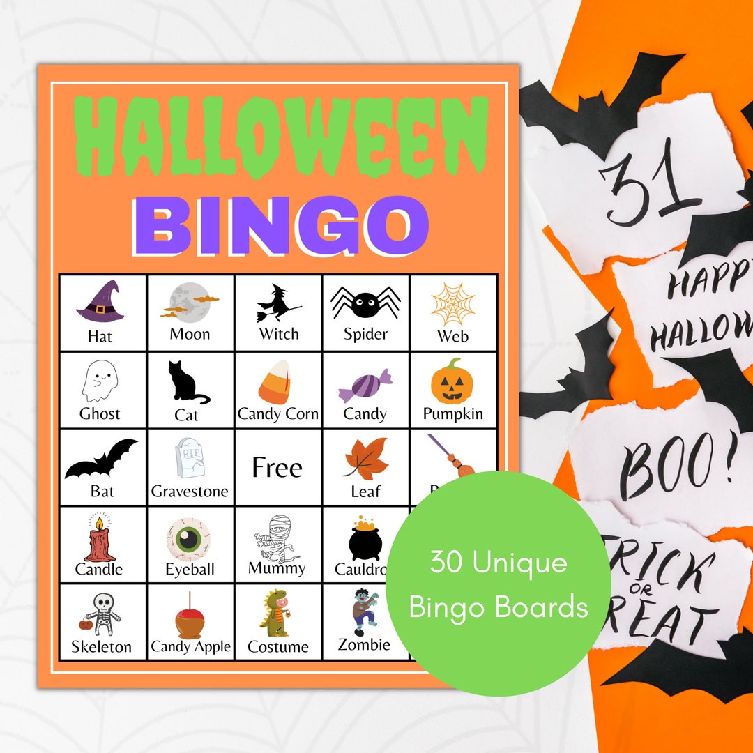 Halloween Bingo, 30 Halloween Bingo Cards, Halloween Activity, Kids ...