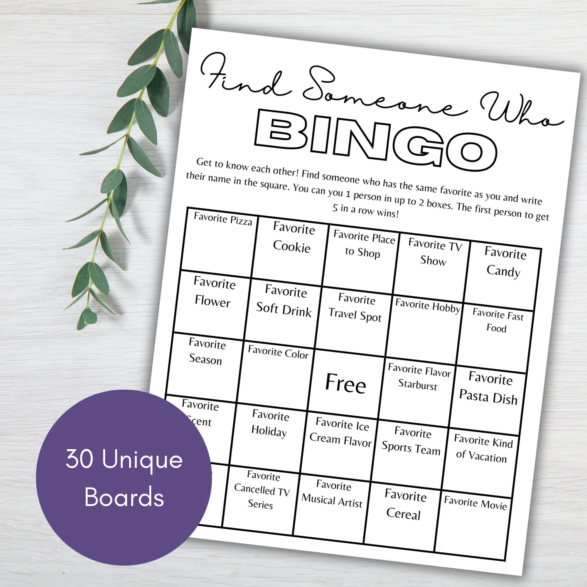 Find the Guest People Bingo, Quick Fun Office Game, Get to Know You ...