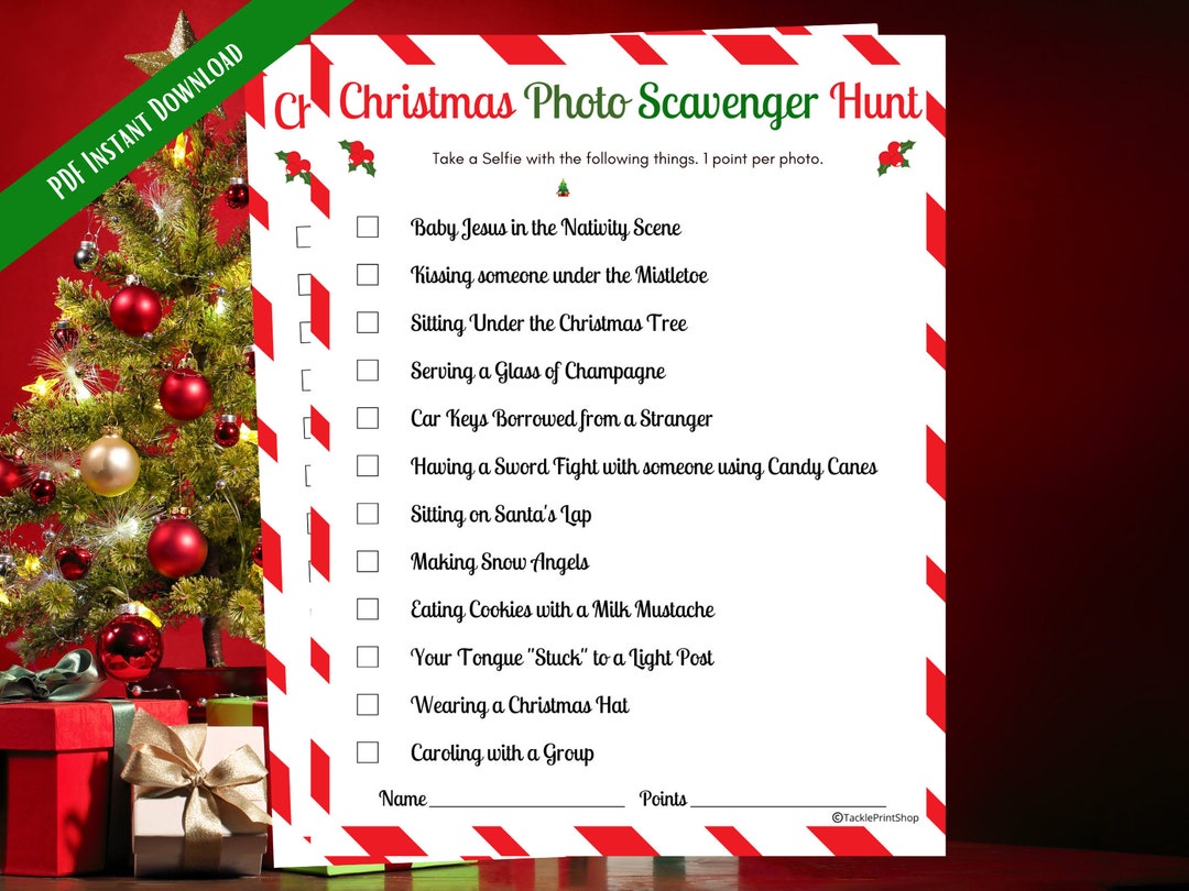 Christmas Selfie Challenge Photo Scavenger Hunt Party Game / Holiday ...