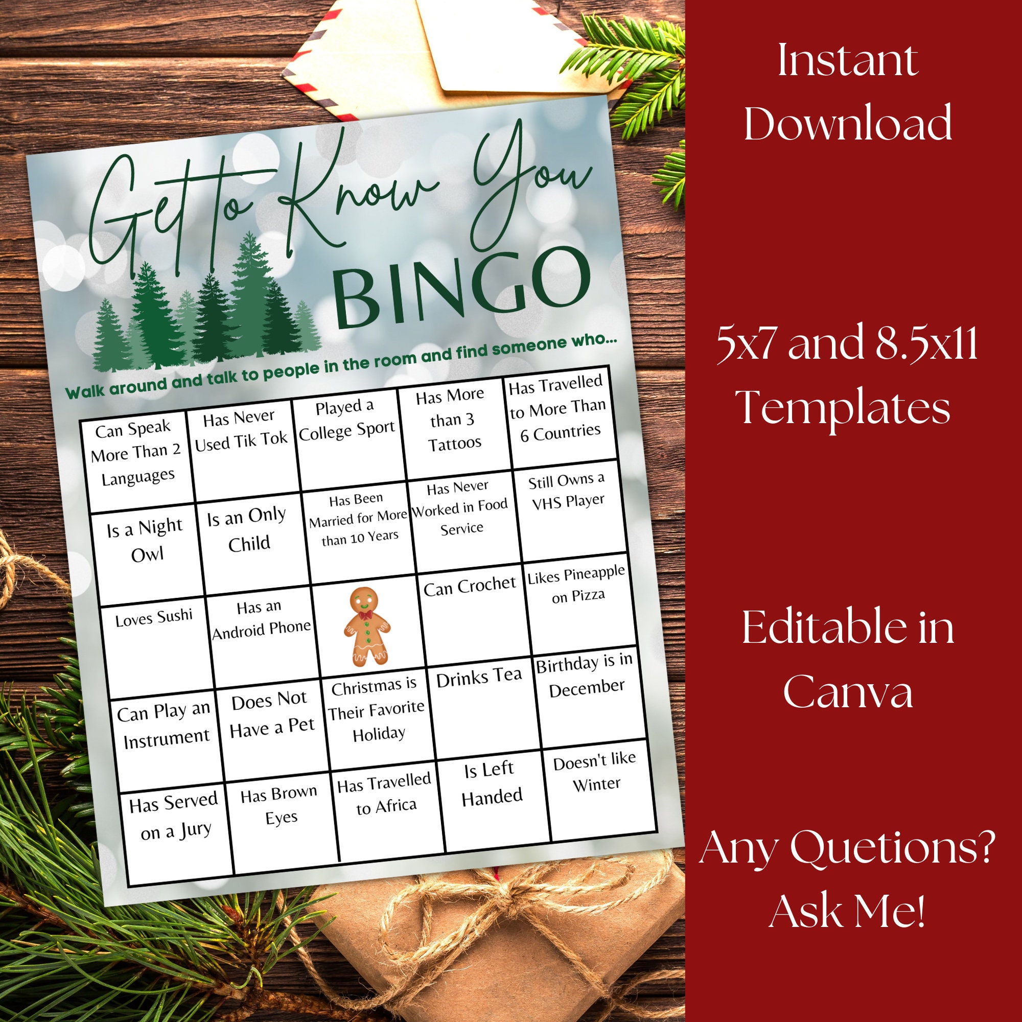 Christmas Find the Guest Human Bingo, Get to Know You Icebreaker Bingo ...