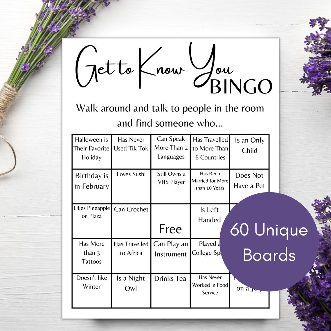 Find the Guest Human Bingo, Get to Know You Icebreaker Party Games ...