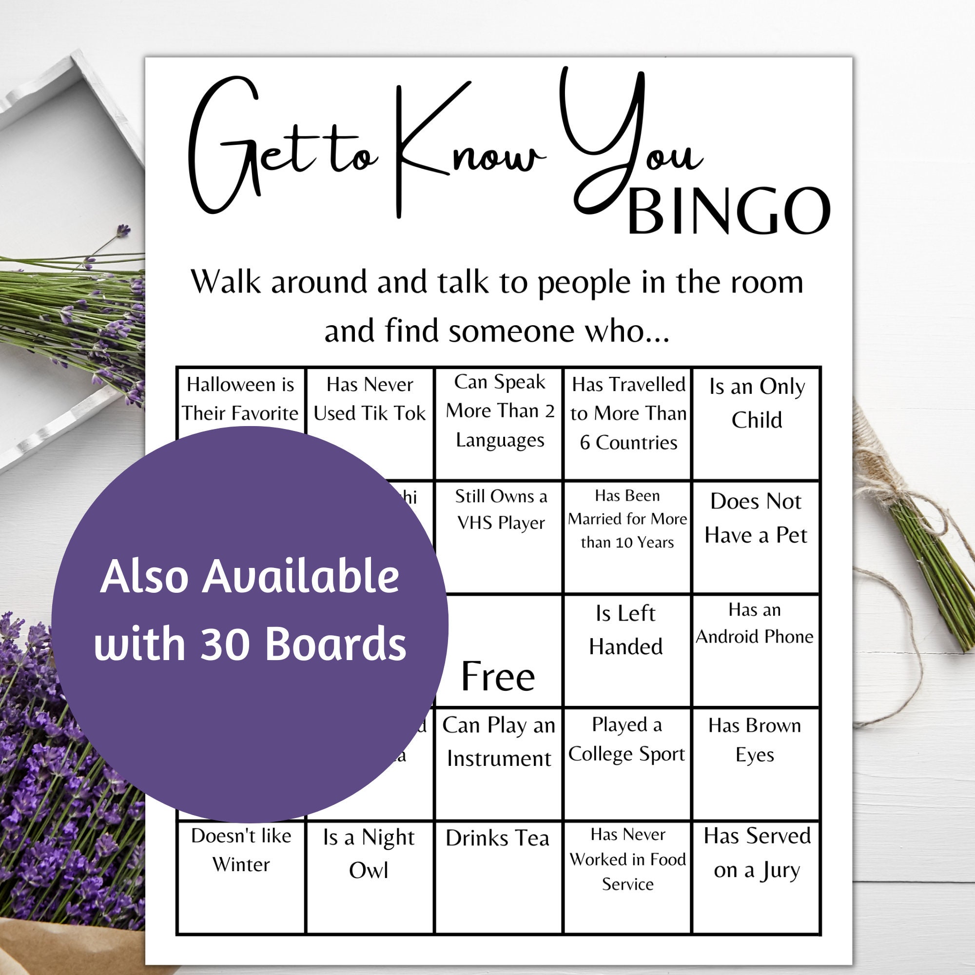 Find the Guest Human Bingo, Get to Know You Icebreaker Party Games ...