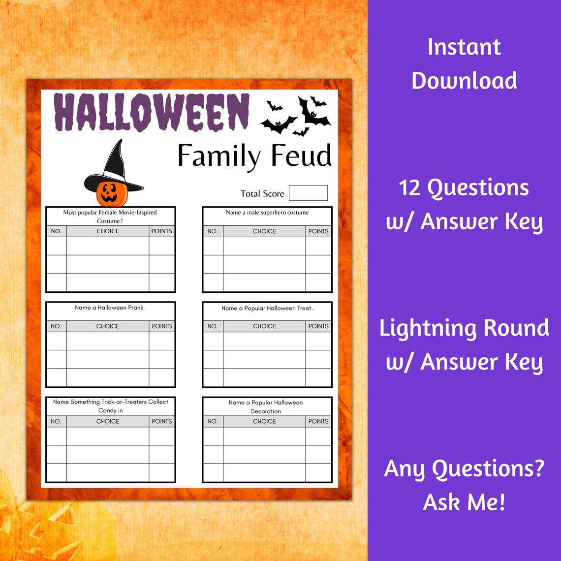 Family Feud Halloween Party Game, Halloween Trivia Game, Halloween ...