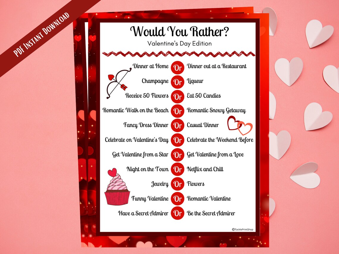 Would You Rather Valentines Day Edition / Love Themed Printable Group ...