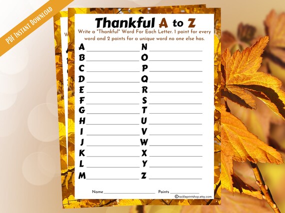 Thankful A to Z Party Thanksgiving Game Friendsgiving I Am - Etsy