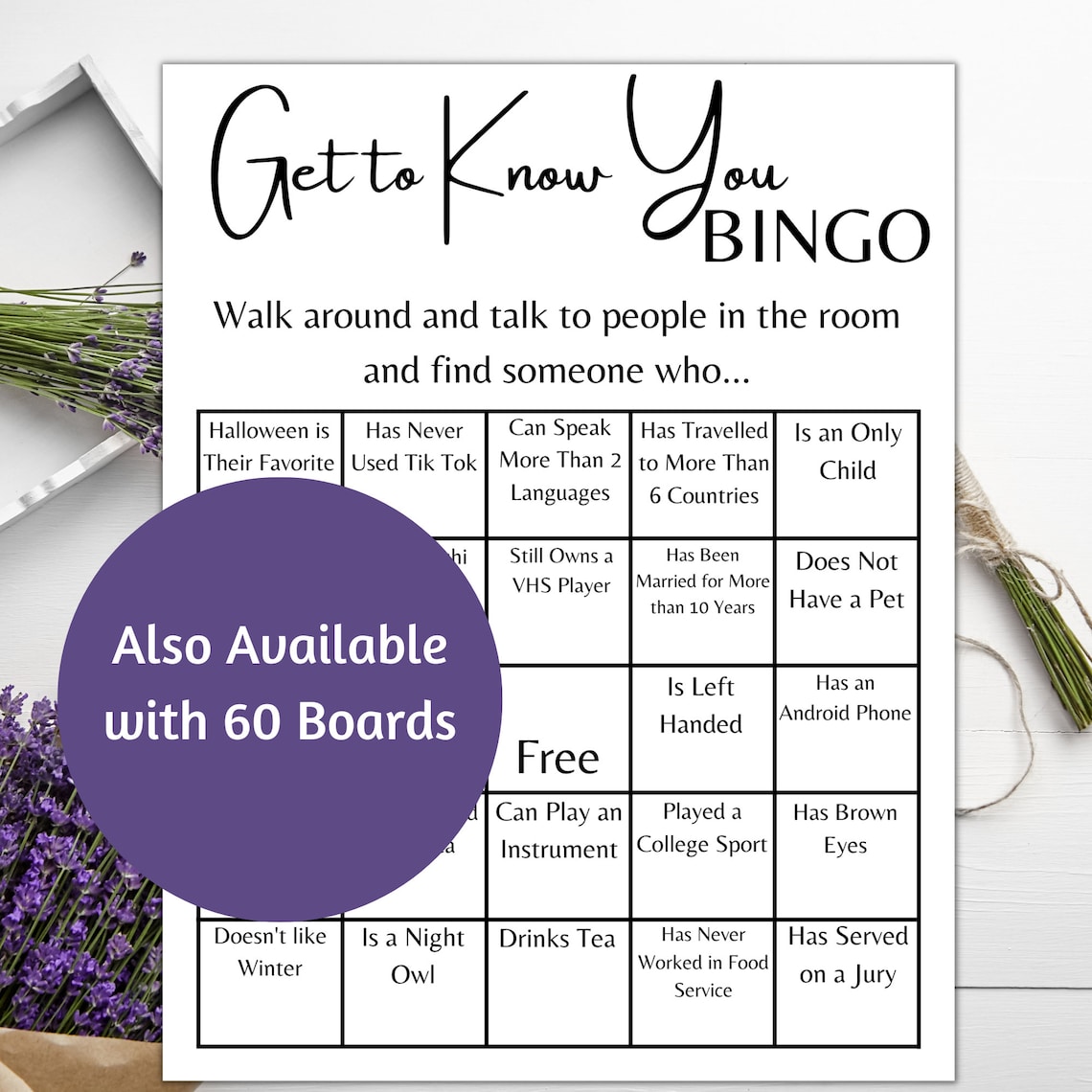 Find the Guest Human Bingo, Get to Know You Icebreaker Party Games ...