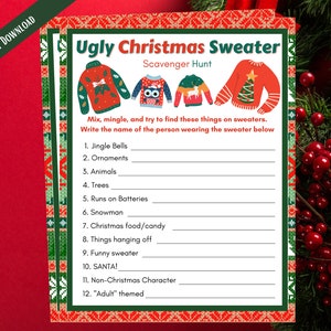 Ugly Holiday Sweater Scavenger Hunt Party Game, Find Someone Who ...