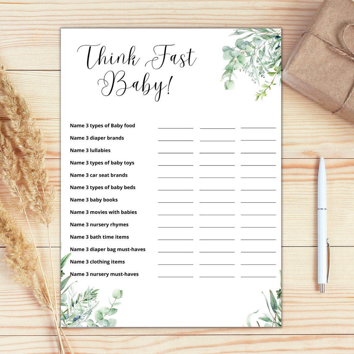 Think Fast Baby Shower Game, Gender Reveal Ideas, Baby Trivia Game, Fun ...