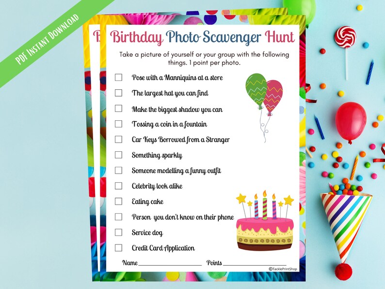 Printable Birthday Selfie Challenge Photo Scavenger Hunt Party Game ...