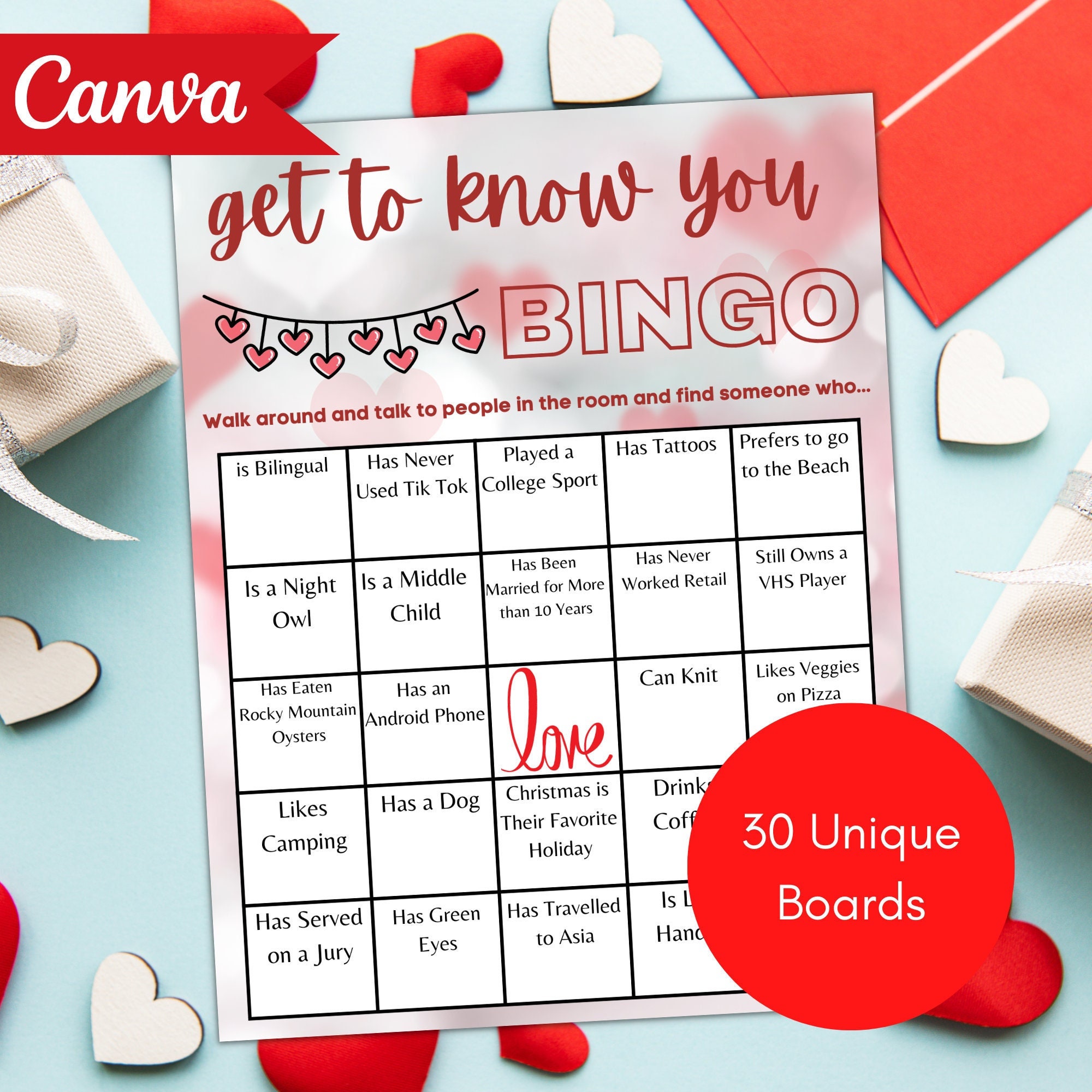 Find the Guest Human Bingo, Get to Know You Icebreaker Party Games ...