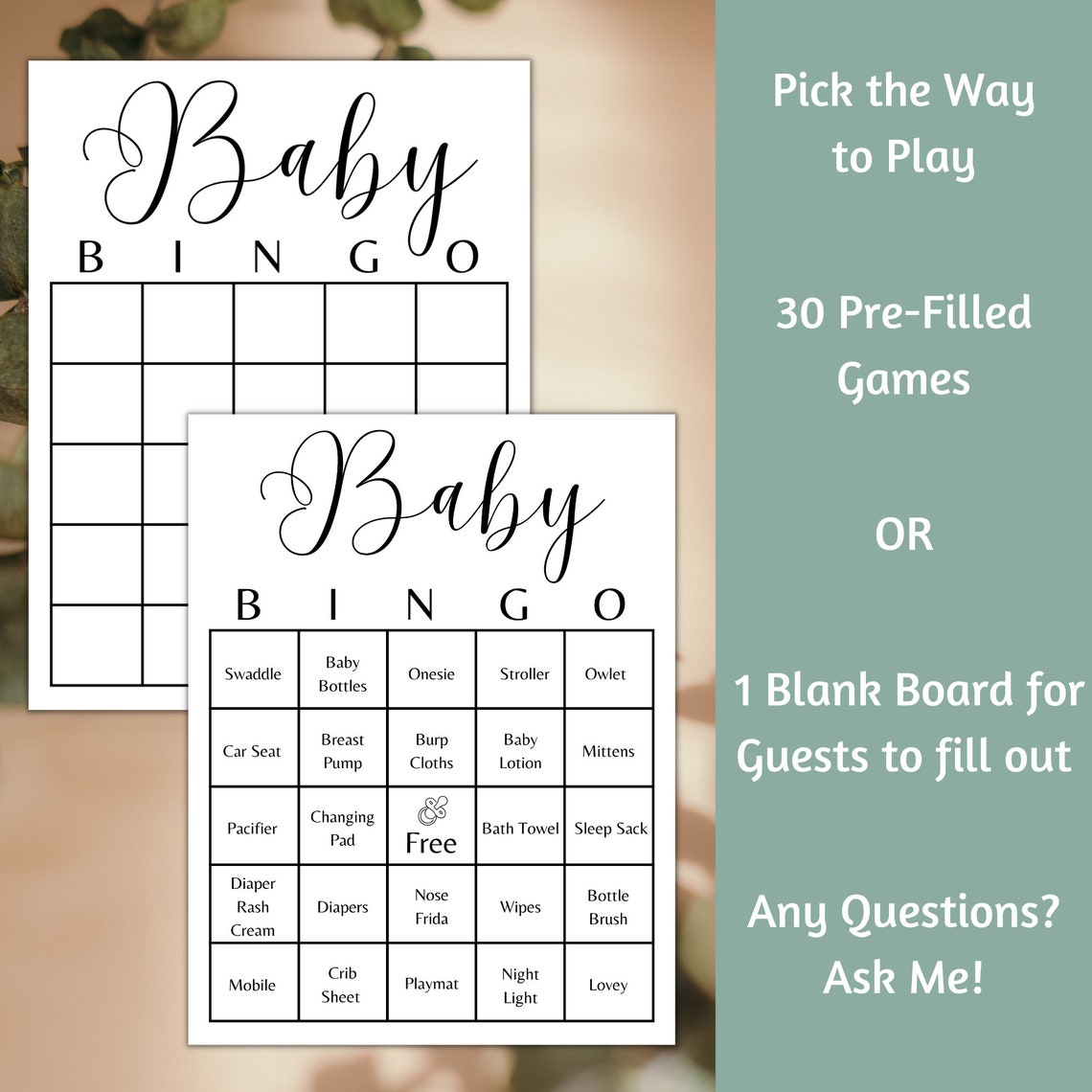 Baby Shower Bingo Game, Simple Black and White Boy Girl Gender Neutral ...