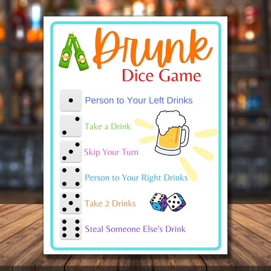 Drunk Dice Printable Games for Adults, Drinking Game, Adult Party Games ...