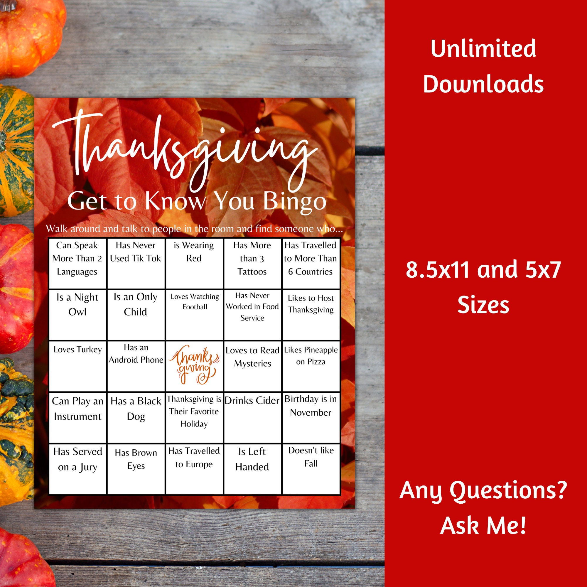 Thanksgiving Find the Guest Human Bingo, Friendsgiving Get to Know You ...
