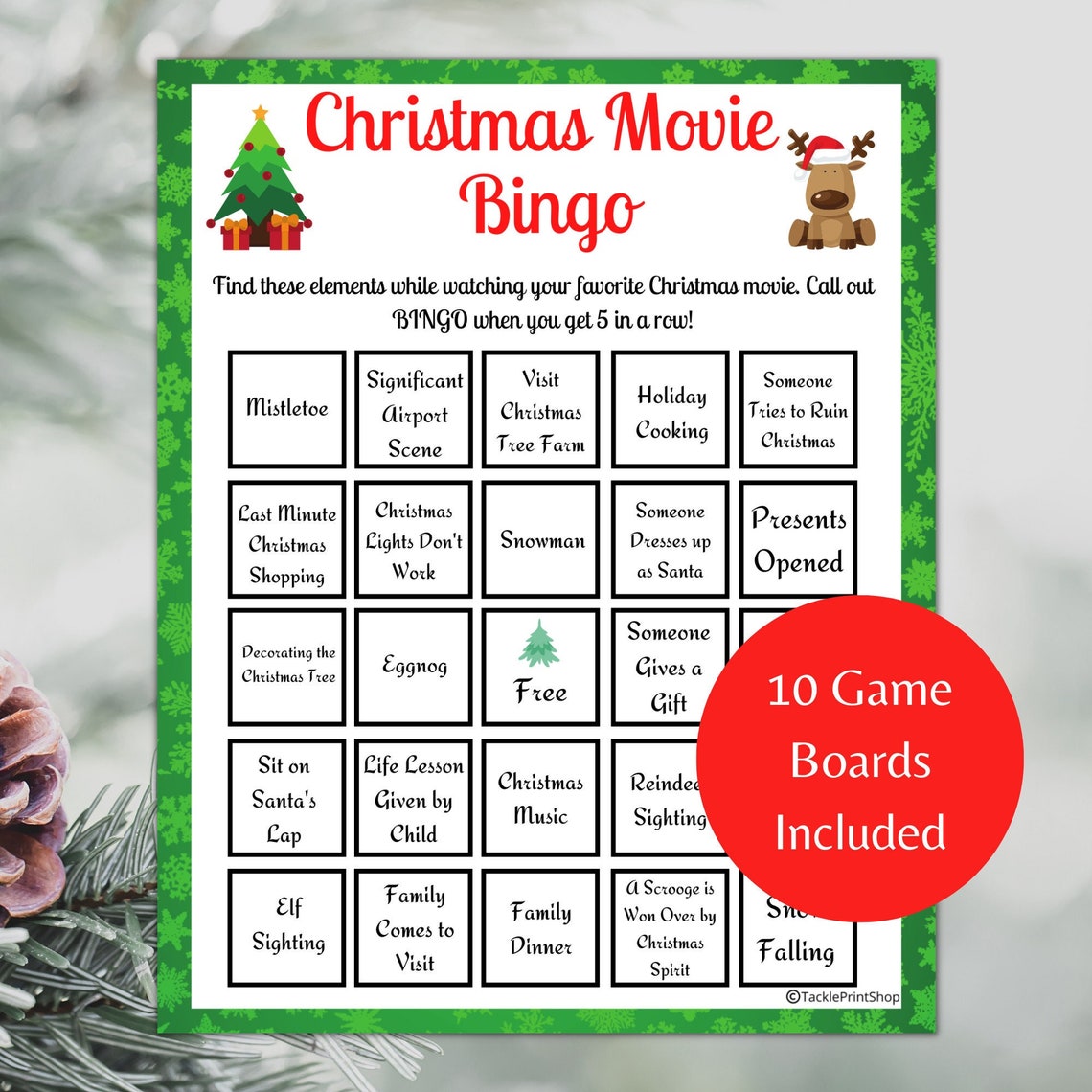 Christmas Movie Bingo, Hallmark Movie Bingo, Christmas Holiday Party ...