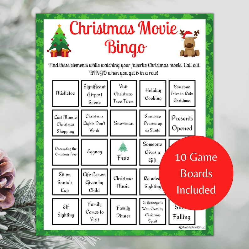 Christmas Movie Bingo, Hallmark Movie Bingo, Christmas Holiday Party ...