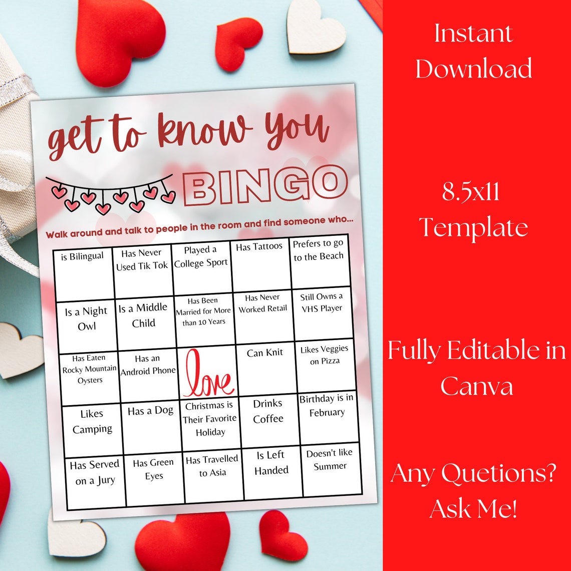 Find the Guest Human Bingo, Get to Know You Icebreaker Party Games ...