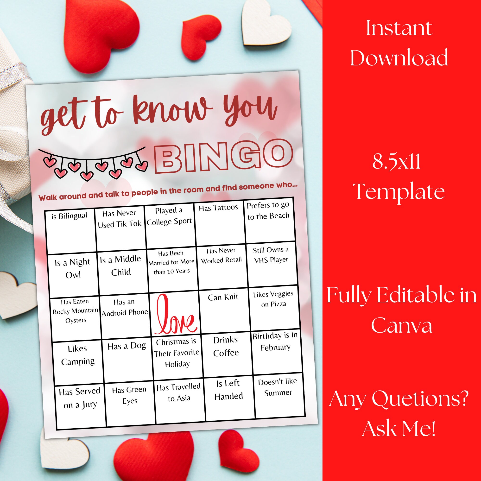 Find the Guest Human Bingo, Get to Know You Icebreaker Party Games ...