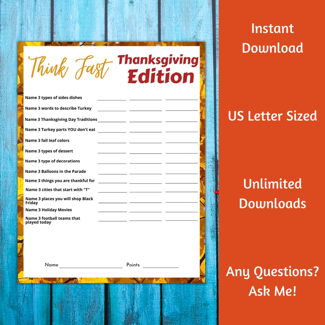 Thanksgiving Think Fast Party Game, Thanksgiving Scattegories ...