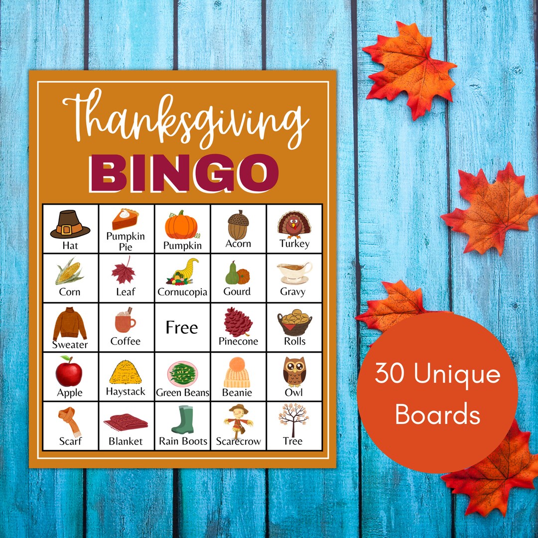 Thanksgiving Bingo, 30 Thanksgiving Bingo Cards, Thanksgiving Activity ...