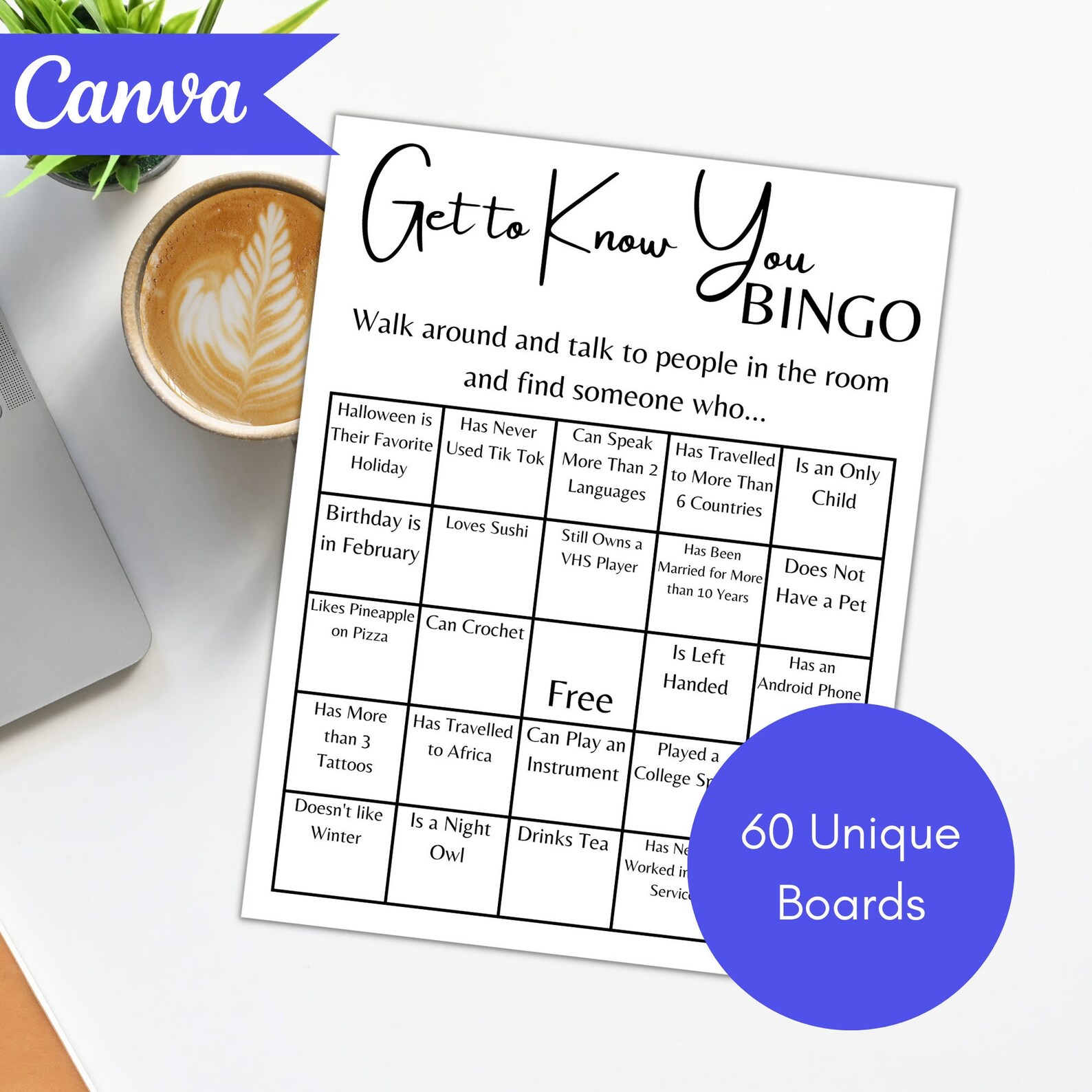 Find the Guest Human Bingo, Get to Know You Icebreaker Party Games ...