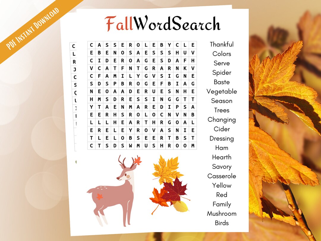 Fall Word Search Printable Games With Answer Keys, Thanksgiving Games ...
